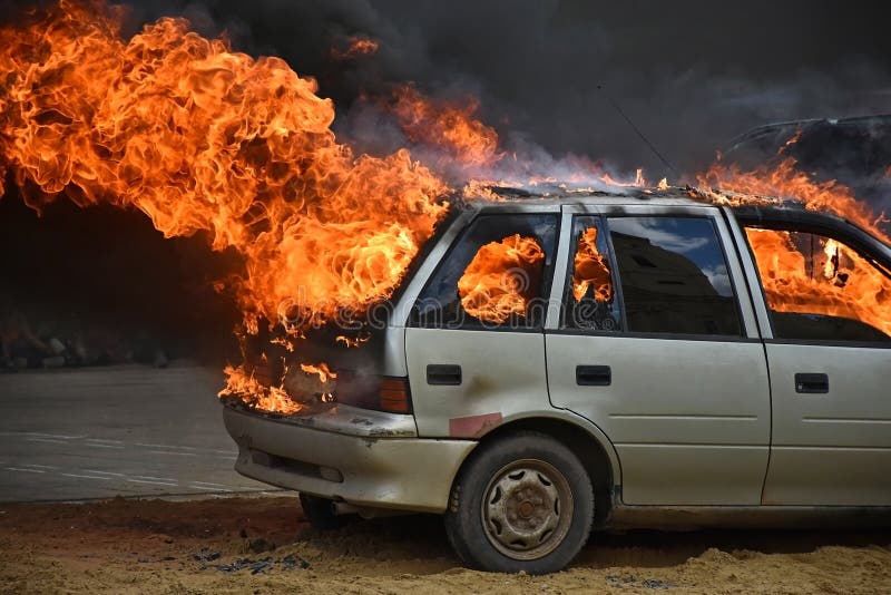 Burning and Flaming Car Outdoor Editorial Image - Image of land, fire ...