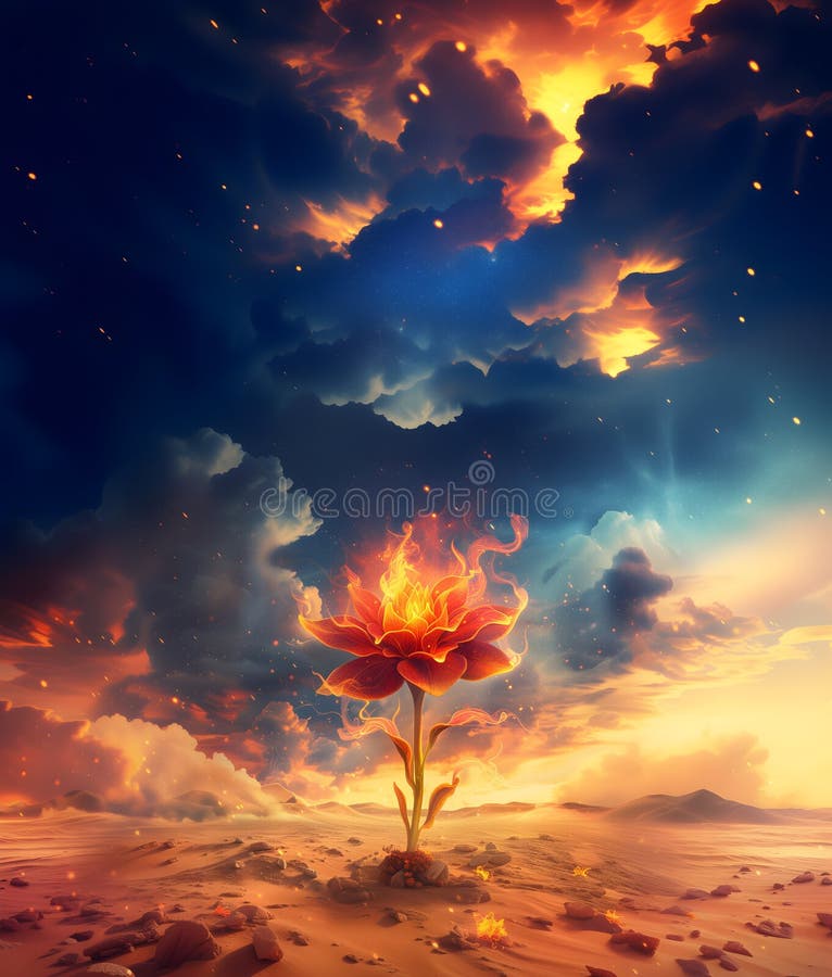 A Burning Flower in the Desert. Stock Illustration - Illustration of ...