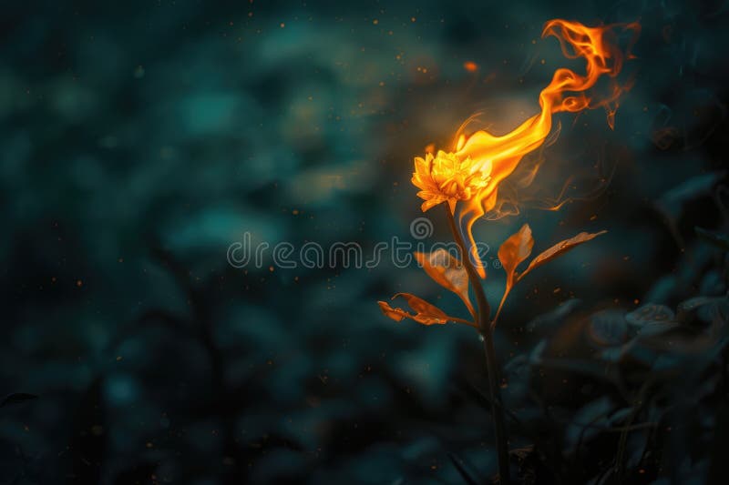 Burning Flower, Plant on Fire. Concept of Love and Passion Stock Image ...