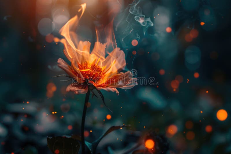 Burning Flower, Plant on Fire. Concept of Love and Passion Stock Photo ...