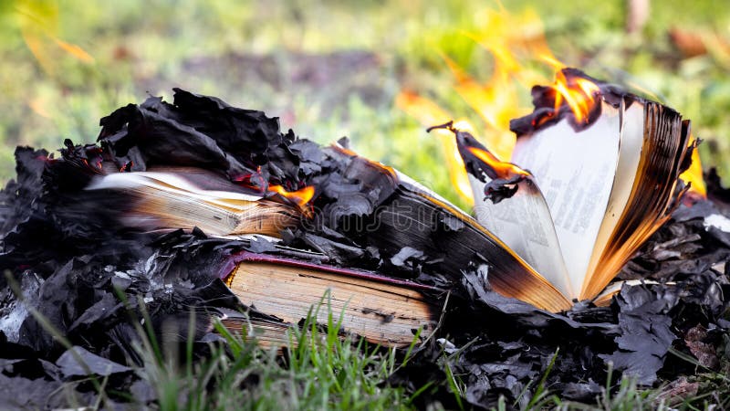 Burnt Books On A Pile Of Ashes In The Smoke, Destruction Of Books Stock ...