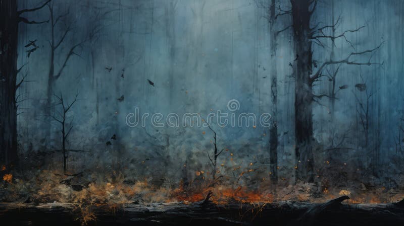 Burning Forest: Dark and Gritty Avian-themed Painting Stock ...