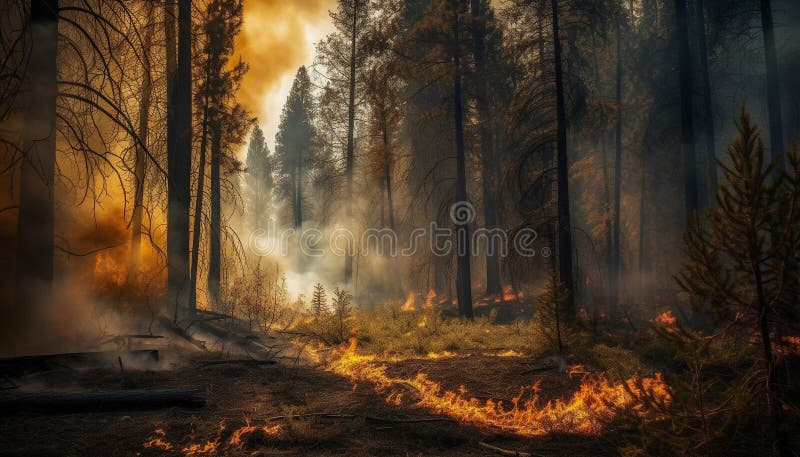 Burning Forest Fire Creates a Spooky Inferno in the Wilderness ...