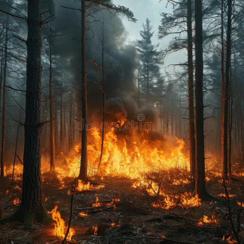 Burning Forest on Fire, Disaster Stock Illustration - Illustration of ...