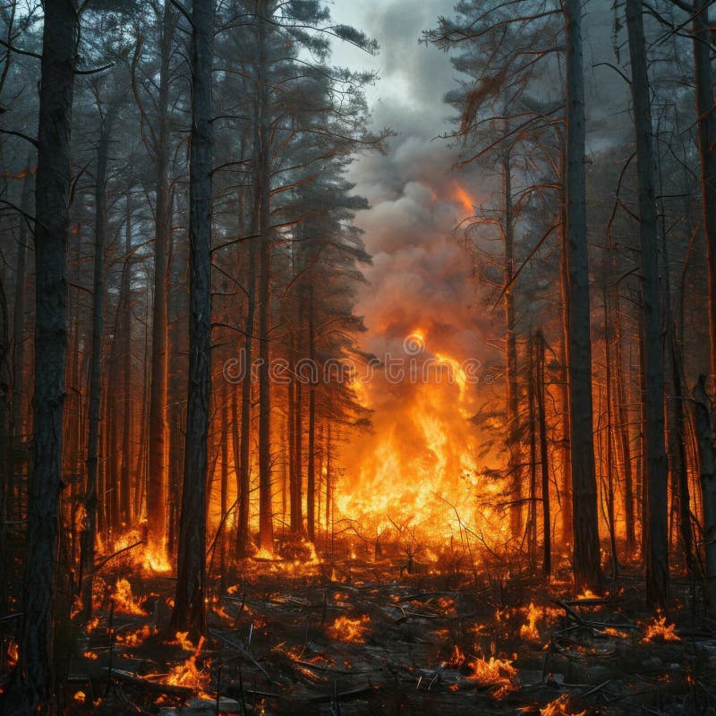 Burning Forest on Fire, Disaster Stock Illustration - Illustration of ...