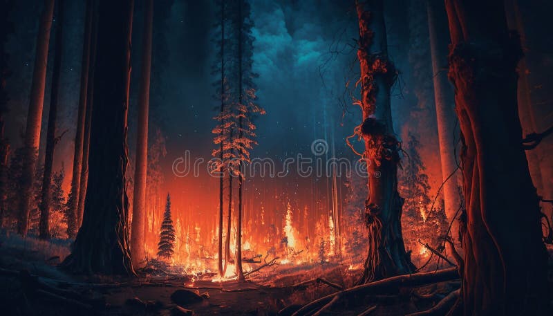 Forest Fire, Fire Destroys Trees, Natural Disaster Stock Illustration ...