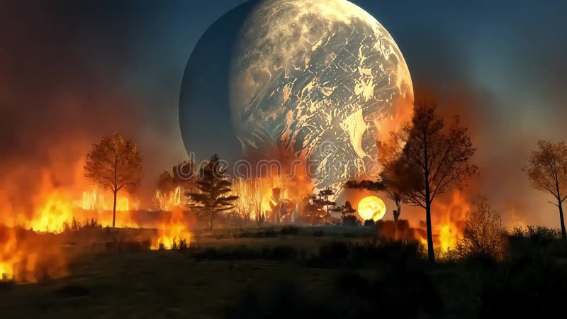 Burning Forest Under a Giant Moon Stock Video - Video of yellow, gloom ...