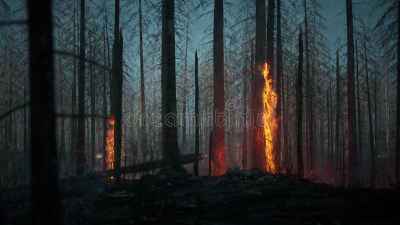 Burning Forest Landscape. Trees on Fire at the Evening Stock Video ...