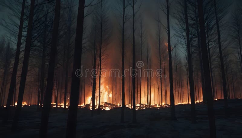 Burning Forest at Night. AI Generated. Stock Image - Image of flames ...