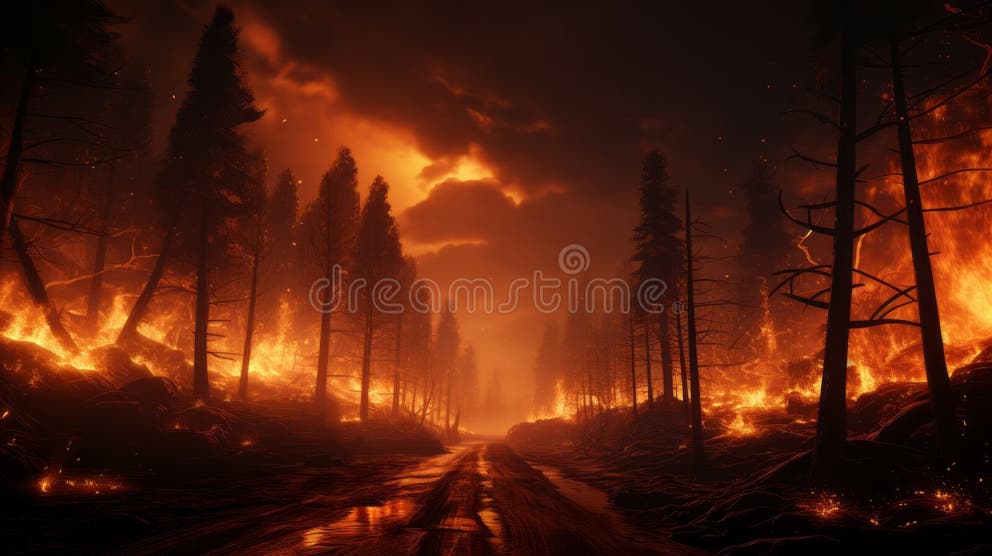 Burning Forest at Night. Big Fire in the Forest Stock Illustration ...