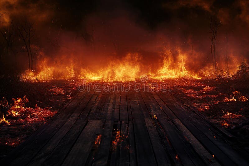 Burning Forest at Night, Natural Disaster, Fire in the Forest Stock ...