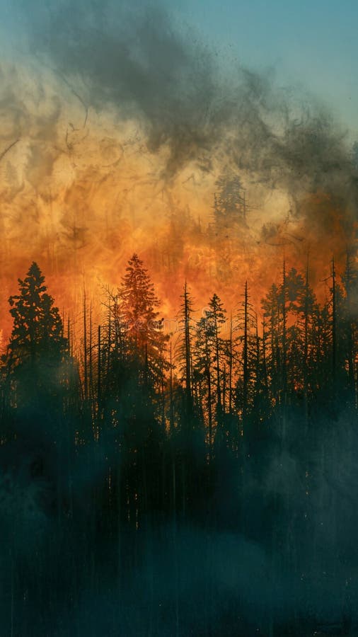 Burning Forest with Pine Trees Full of Fire Stock Illustration ...