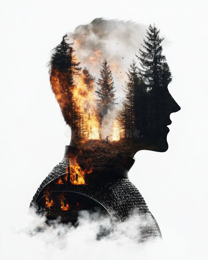 Burning forest silhouette stock illustration. Illustration of danger ...