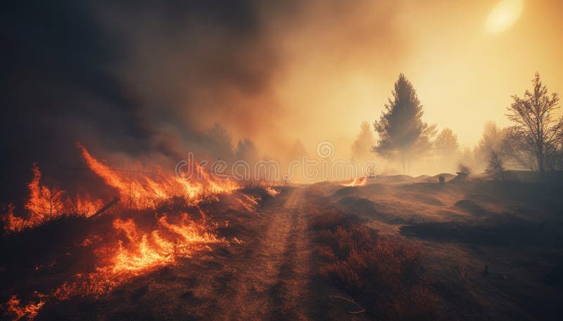 Burning Forest with Smoke and Flames Destruction Generated by AI Stock ...