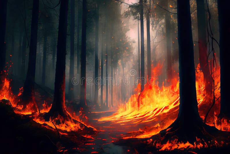 Burning Forest Top View 3d Illustration. Generative AI Stock ...