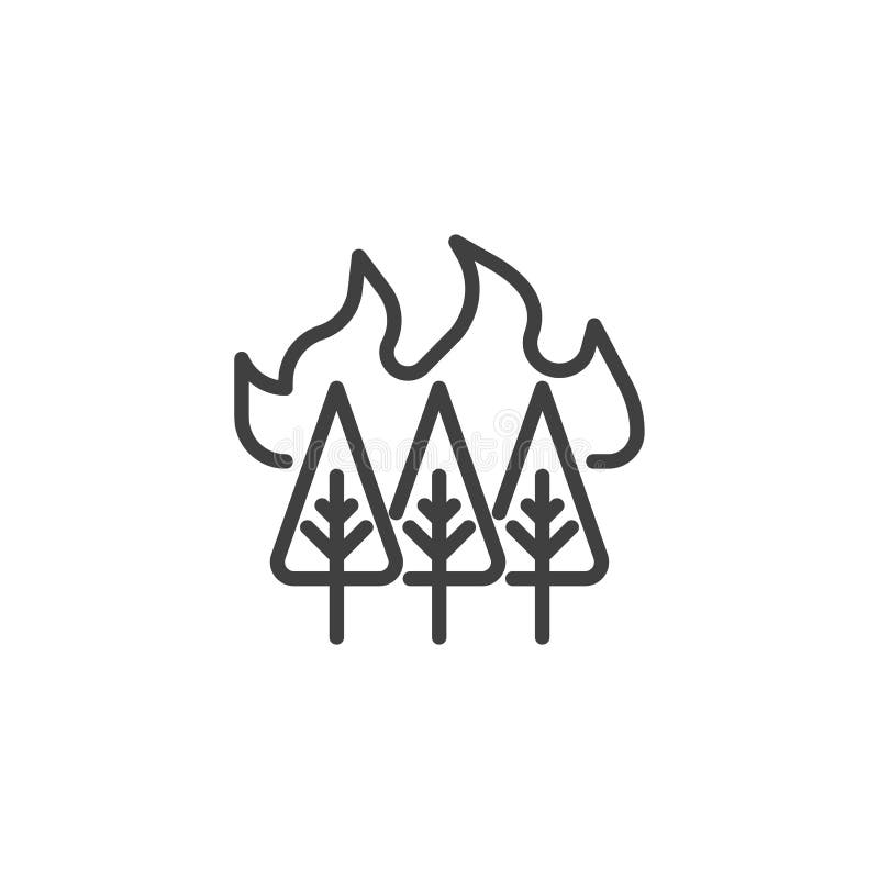 Burning Forest Trees Line Icon Stock Vector - Illustration of vector ...
