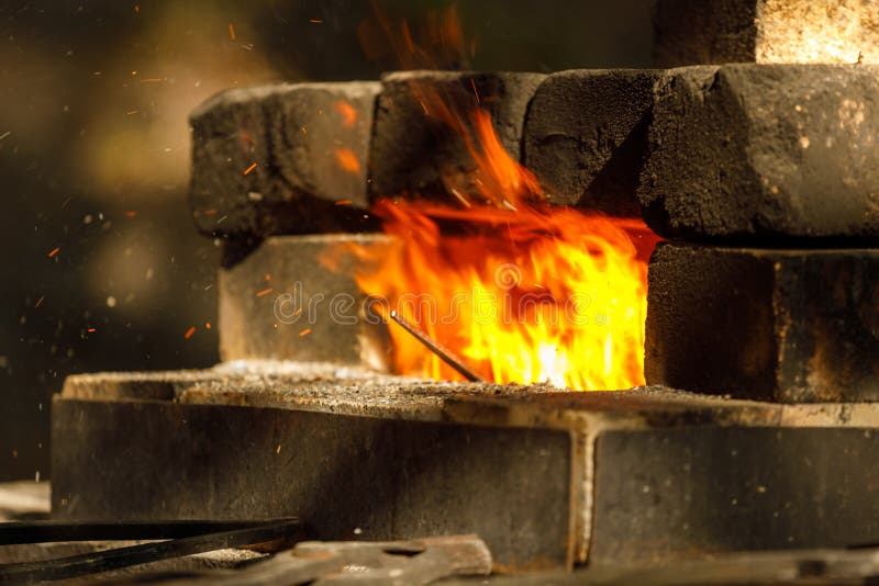 A Burning Forge Made of Bricks in Nature Stock Image - Image of bright ...