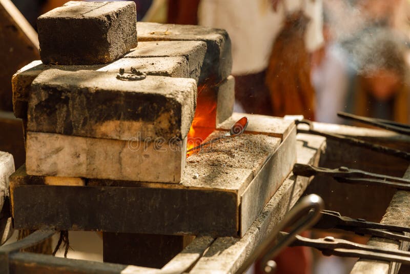 A Burning Forge Made of Bricks in Nature Stock Image - Image of burn ...