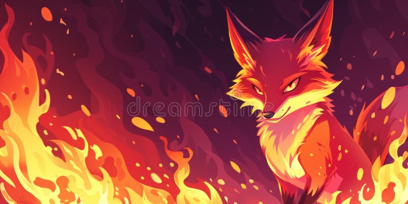 Burning Fox Isolated on Fiery Background Stock Image - Image of logo ...