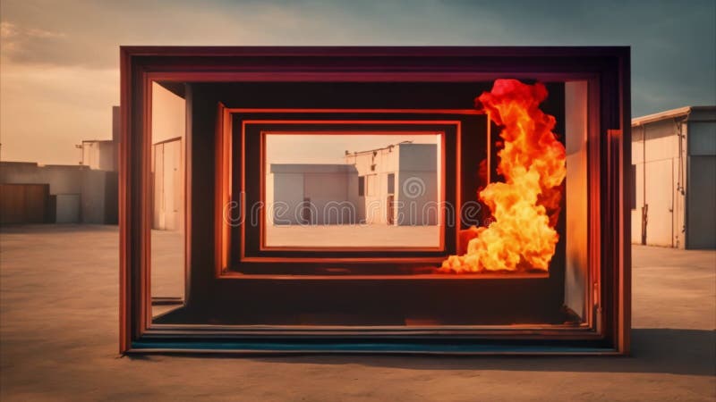 Burning Frame: a Surreal Artwork of Flames in a Rectangular Frame Stock ...