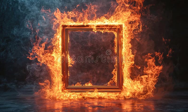 Burning Frame Surrounded by Flames Creating Dramatic Visual Effect ...