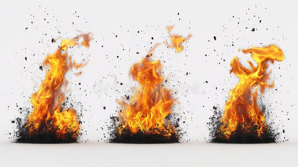 Burning Frames with Yellow Flame and Black Ash on White Background ...