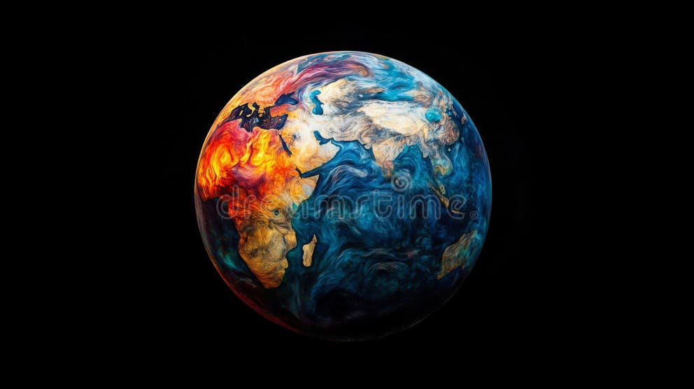 Burning and Freezing Earth Globe Digital Art Stock Illustration ...