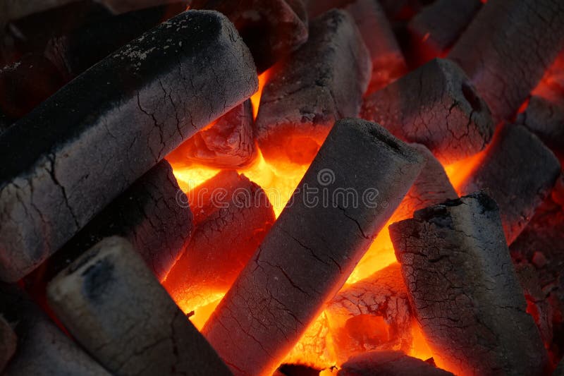 Burning Fuel Briquettes for Barbecue Stock Image - Image of flare, coal ...