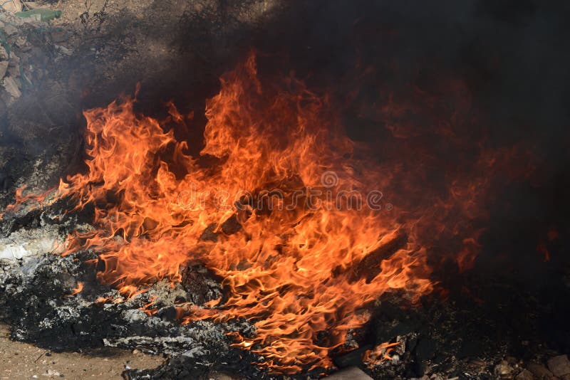 Burning Garbage and Black Smoke Stock Image - Image of burning, flame ...