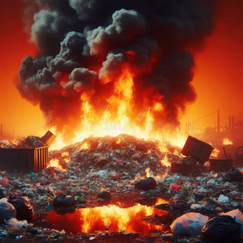 Burning Garbage Dump, Air Pollution. Stock Image - Image of haze ...