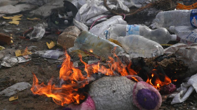 Burning Garbage Dump, Ecological Pollution Stock Image - Image of ...