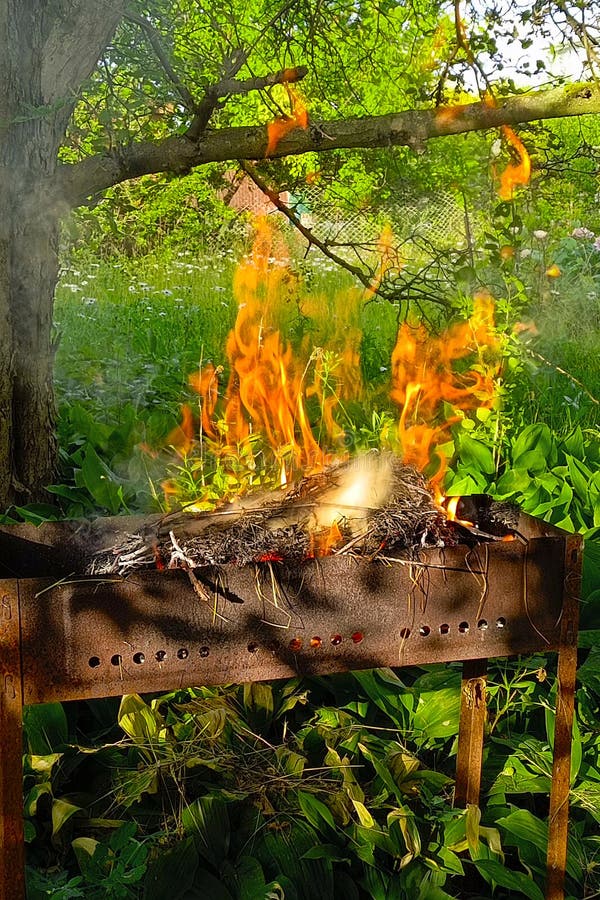 Burning Garbage in the Grill in a Country House Stock Image - Image of ...