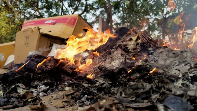 Burning Garbage Heap with Flames and Smoke Environmental Pollution ...