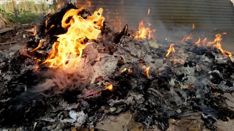 Burning Garbage Heap with Flames and Smoke Environmental Pollution ...