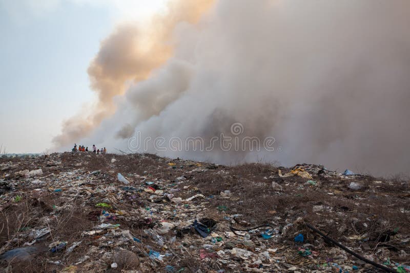 Burning Garbage Heap of Smoke Stock Image - Image of burn, environment ...