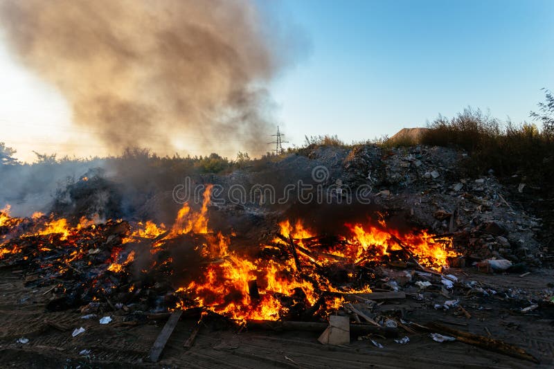 Burning Garbage at Landfill. Air Pollution Concept Stock Image - Image ...