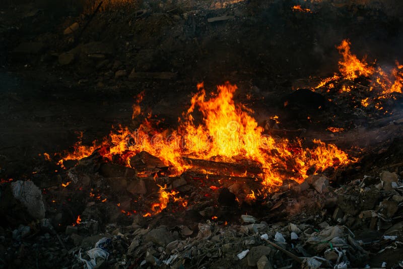 Burning Garbage at Landfill. Air Pollution Concept Stock Image - Image ...