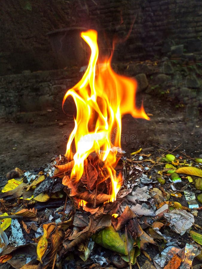 Burning Garbage To Clean the House Stock Image - Image of leaf ...