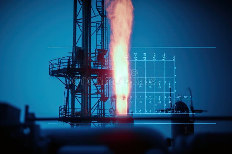Burning Gas Blue Flame and Statistical Graph. Generative AI Stock ...