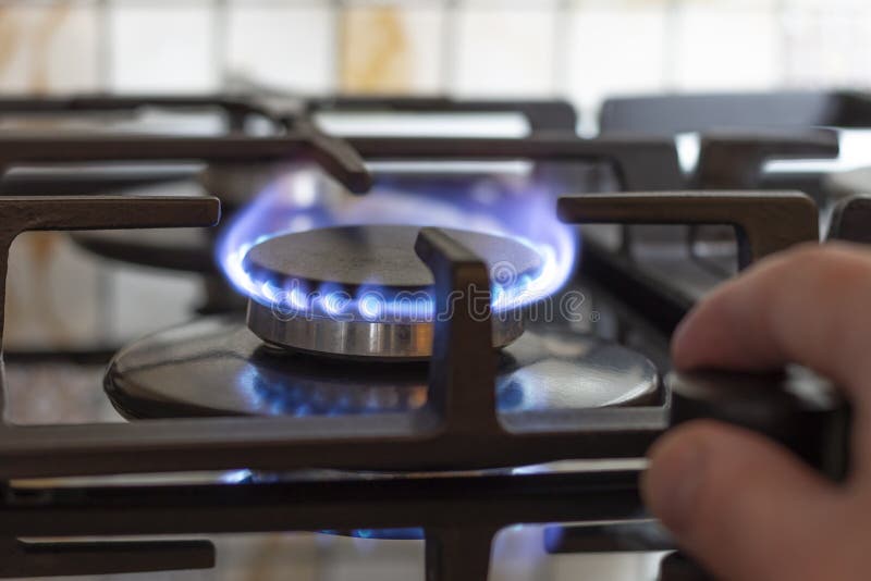 A Burning Gas Burner on the Kitchen Stove. Stock Image - Image of price ...