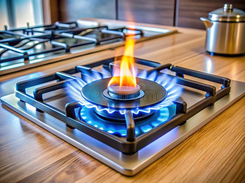Burning Gas Burner on a Gas Stove in the Kitchen, Close-up Stock ...