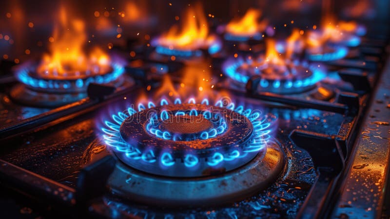 Burning Gas Burners Closeup Stock Illustration - Illustration of detail ...