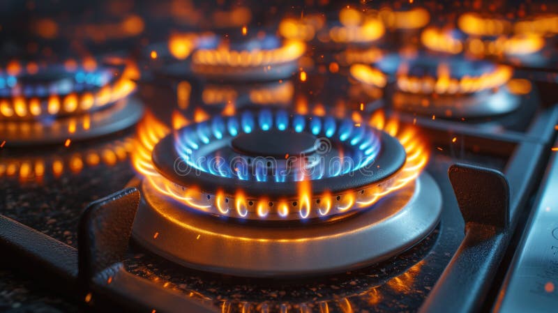 Burning Gas Burners Closeup Stock Illustration - Illustration of stove ...