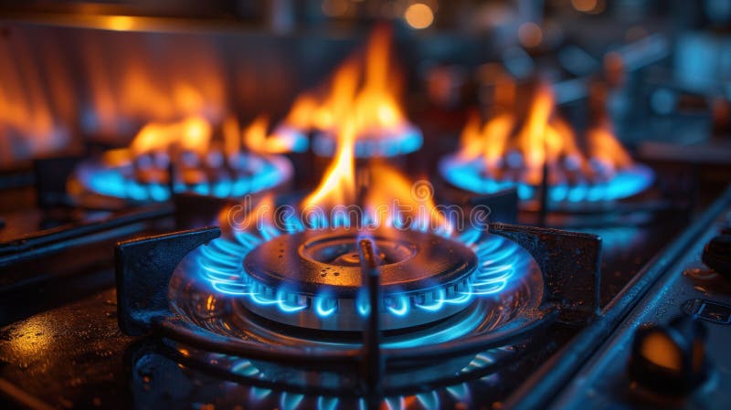 Burning Gas Burners Closeup Stock Illustration - Illustration of ...