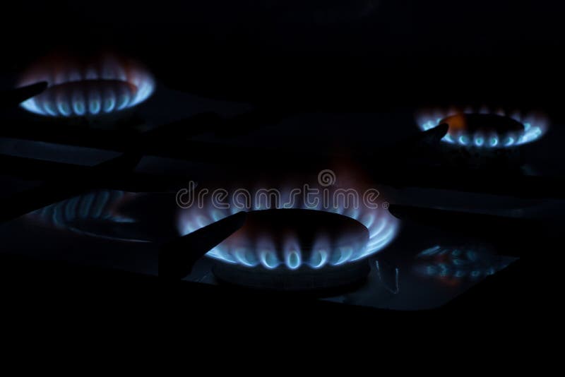 Burning Gas on the Kitchen Gas Stove Stock Image - Image of fiery ...