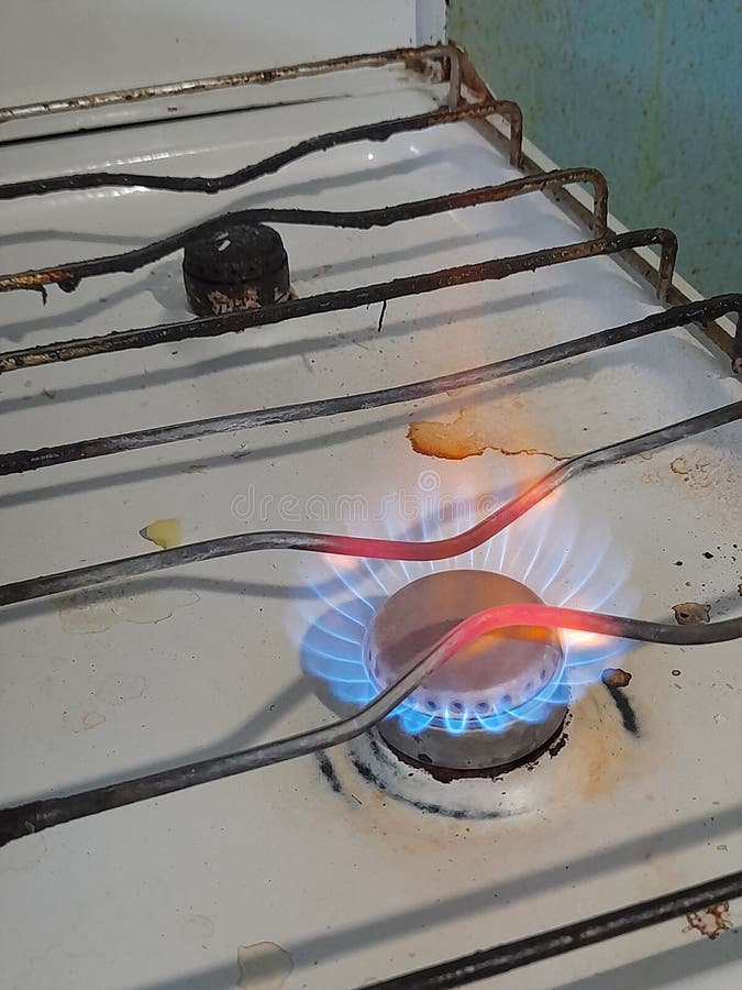 Burning Gas on an Old Stove, Blue Fuel Stock Photo - Image of cook ...