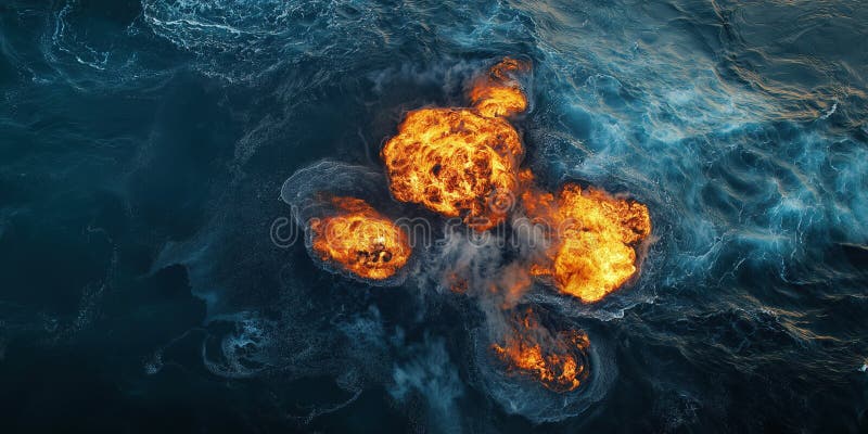Burning Gas Pipeline Exploding Underwater Causing Fire on Sea Surface ...