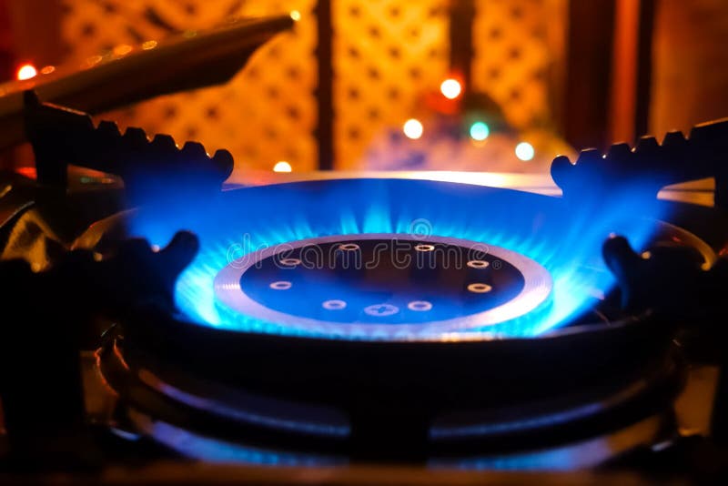 Burning Gas Stove. Blue Flame of Gas Burner Stock Photo - Image of ...