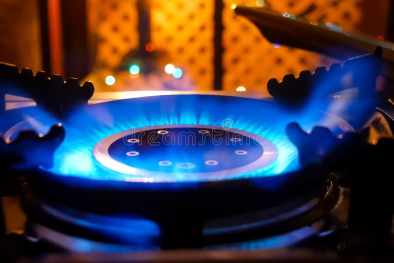 Burning Gas Stove. Blue Flame of Gas Burner Stock Photo - Image of ...