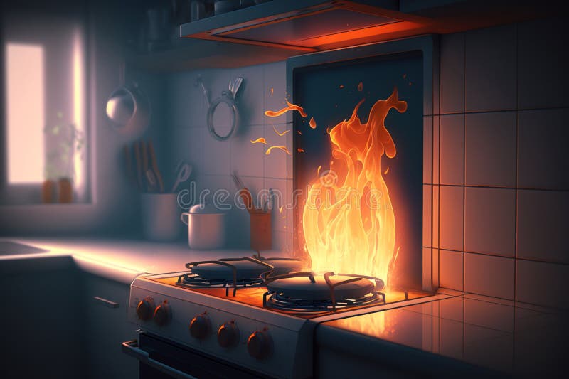 Burning Gas Stove. Fire in a Kitchen. Flames of Fire in Gas Stove ...